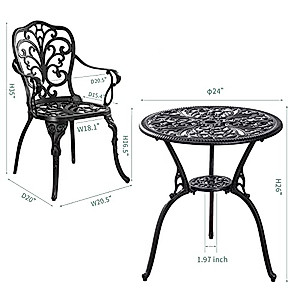 Withniture Bistro Set 3 Piece Outdoor, Round Bistro Table and Chairs Set of 2, Cast Aluminum Patio Bistro Sets with Umbrella Hole Outdoor Furniture for Garden, Porch, Black