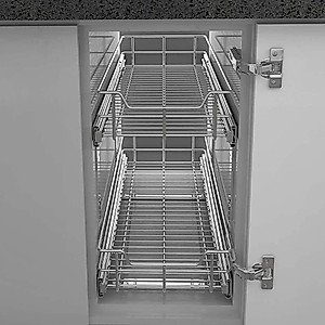 STORKING 2 Tier Kitchen Cabinet Pull Out Organizer, Slide Out Pantry Storage Basket in Multiple Sizes,for Kitchen Base Cabinets,Anti-Rust Chrome-Plating,11 "Wx 22 "D x 15.4 "H