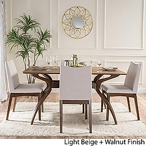 Christopher Knight Home Dimitri Fabric and Walnut Wood Dining Set, Light Beige / Walnut