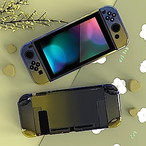 eXtremeRate PlayVital Back Cover for Nintendo Switch Console, Handheld Controller Protector Hard Shell for Joycon, Dockable Protective Case for Nintendo Switch - Gradient Black Yellow