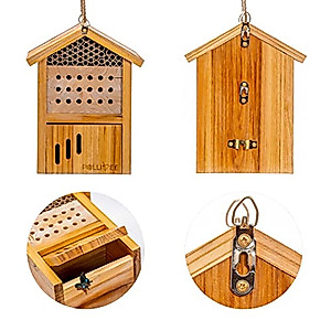 POLLIBEE Mason Bee House Wax Coated Wooden Bee Hotel Waterproof Beehouses