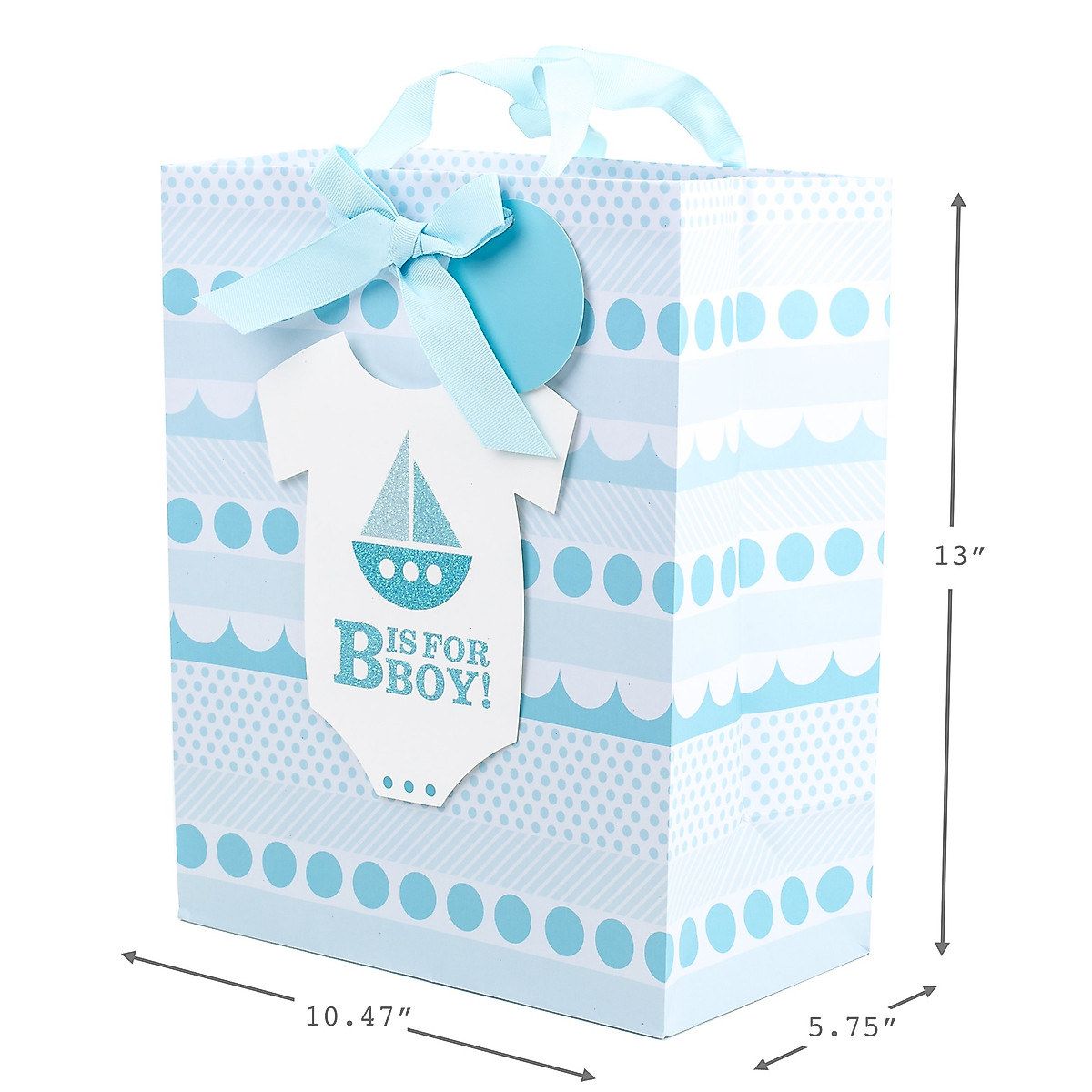 Hallmark 13" Large Gift Bag with Tissue Paper for Baby Showers, New Moms and More (B is for Boy, Blue)