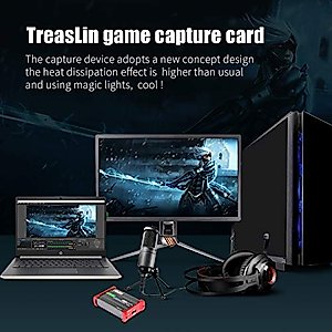 TreasLin Capture Card 4K 60FPS Game USB3.0 Capture, Video HDMI Cool Capture Card Live Streaming Share for PS5 PS4 Switch Wii U DSLR Xbox on OBS, Windows, Mac, Zero Latency HDMI Pass-through