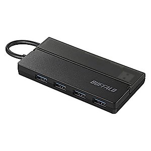 Buffalo BSH4U135U3BK USB Hub, PS4, PS5, Windows Chromebook, USB 3.0, Slim Type, Bus Power, 4 Ports, Cable Storage, Convenient to Carry, Japanese Manufacturer, Remote, Telework, Work from Home