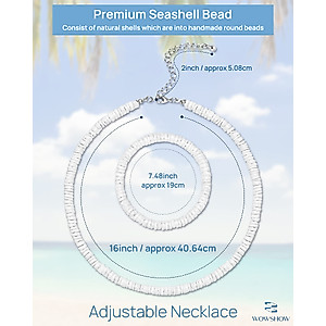 Wowshow Shell Necklace, Puka Shell Necklace for Men Women Seashell Choker Necklace Smooth Shell Surfer Bracelets Summer Necklace 14 Inches