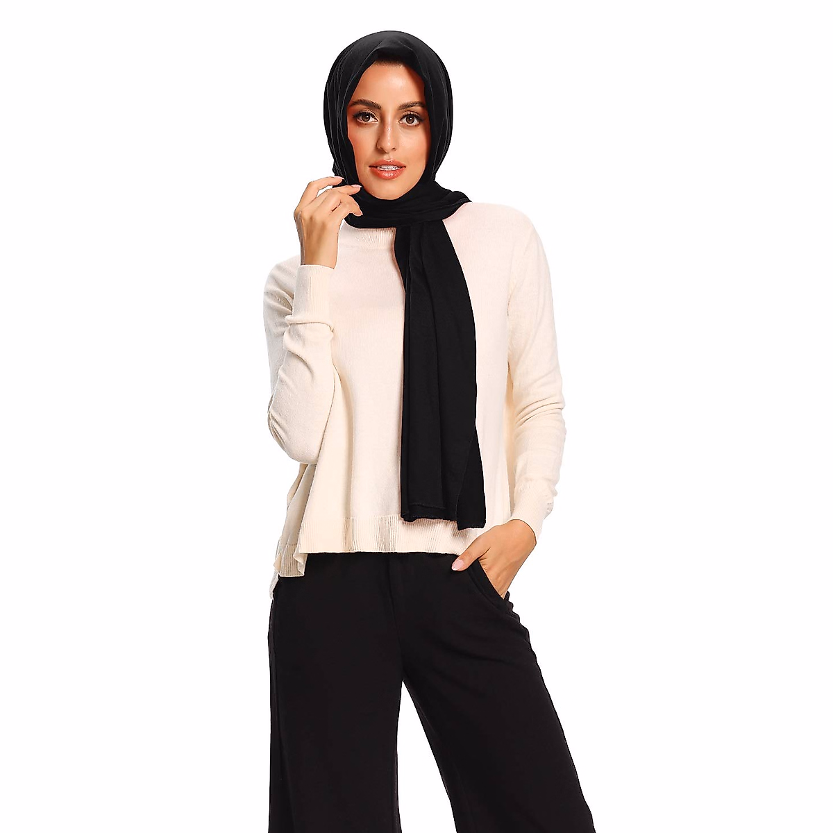 Hijab for Women Jersey Hijab Scarfs for Women Head Scarf Muslim Head Wraps (Black)