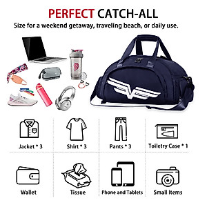 FIORETTO 30L Sports Gym Duffle Bag with Wet Pocket & Shoe Compartment, Weekender Hospital Overnight Bag for Women, Sports Holdall Backpack