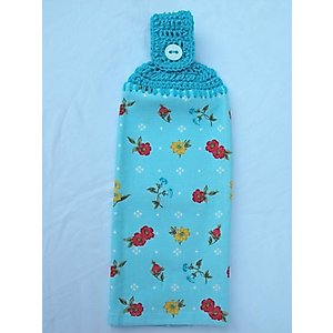 SWEET ROSE TURQUOISE FLORAL CROCHET TOP HANGING KITCHEN TOWEL