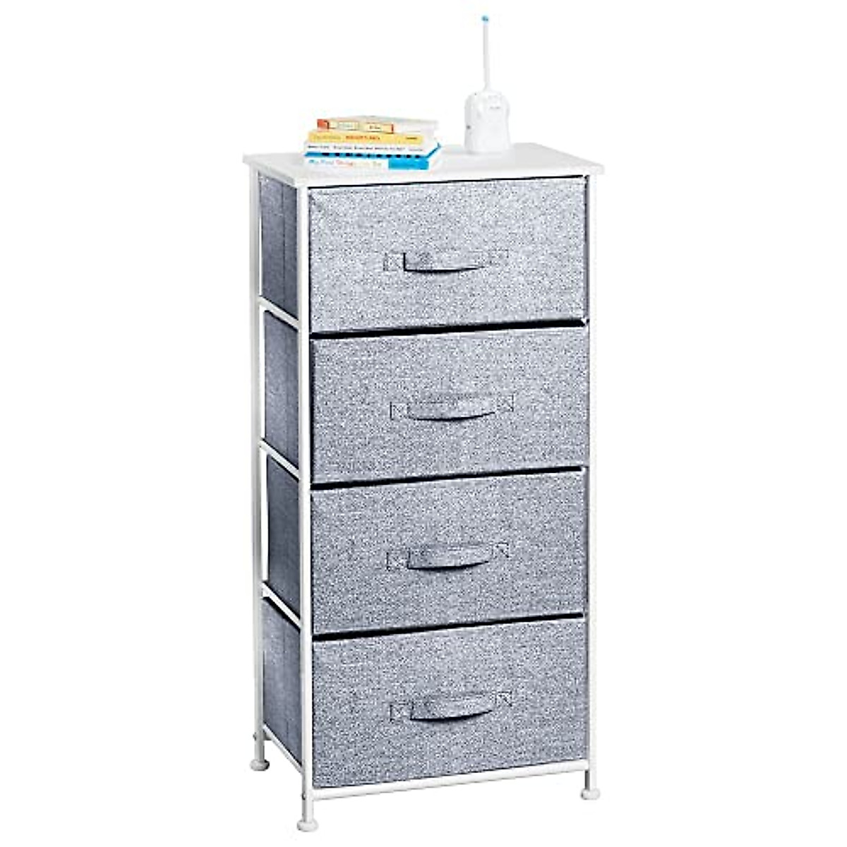 mDesign Tall Dresser Storage Tower Stand with 4 Removable Fabric Drawers - Steel Frame, Wood Top Organizer for Bedroom, Entryway, Closet - Jane Collection - Light Yellow/White