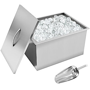 YITAHOME Drop in Ice Chest 47L/ 49.7Qt, 22''L x 17''W x 12''H with Cover, 304 Stainless Steel Drop in Cooler, Drop in Ice Bin for Cold Wine Beer, Included Drain pipe and Drain Plug