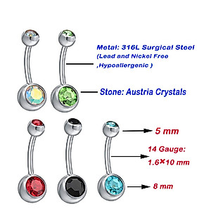 15 PCS Assorted Colors Belly Button Ring Surgical Steel Hypoallergenic Lead and Nickel Free,14 Gauge Navel Piercing Body Jewelry (15 PCS:Steel Ball)