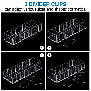 Tuanse 4 Pieces Acrylic Makeup Compact Organizer Detachable 8 Spaces Clear Vanity Drawer Organizer Eyeshadow Palette Storage for Lipstick Highlighter, Skincare Cosmetic Display Cases for Bathroom