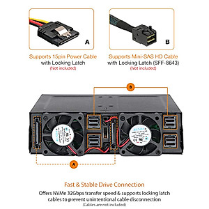 ICY DOCK 4 Bay 2.5 NVMe U.2/U.3 SSD PCIe 4.0 Rugged Mobile Rack Enclosure for 5.25" Bay (4 x Mini-SAS HD) | ToughArmor MB699VP-B
