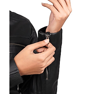 Decrum Woman Black Leather Jacket - Women's Leather & Faux Leather Jackets & Coats | [1313722] Black Cafe Racer, S