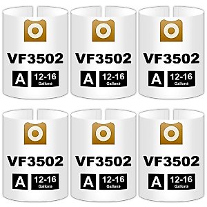 12-16 Gallon VF3502 Bags for Ridgid Shop Vac 12, 14, 16 Gallon, for Ridgid HD1200, HD1400, HD1600, HD1800, WD12701, WD1450, WD1640, WD1680, Type A, Wet/Dry Vacuums, Part # 23743, 6 pack