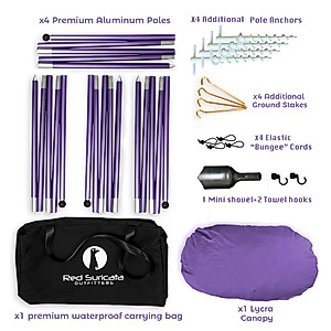 Red Suricata Family Beach Tent & Beach Canopy & 2 Beverage Holders Bundle - UPF50 UV Sun Shade Shelter (Large, Purple)