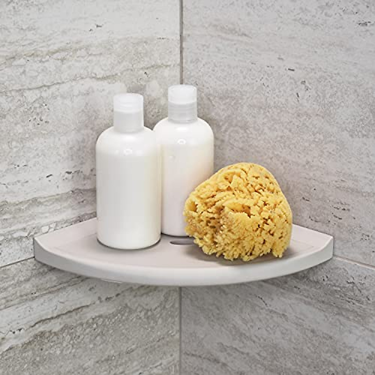 Questech Décor 8 Inch Corner Shower Shelf and 5 Inch Shower Caddy Foot Rest, Metro Lugged Back for New Construction, Mounted Bathroom Shower Organizer, Gray Matte