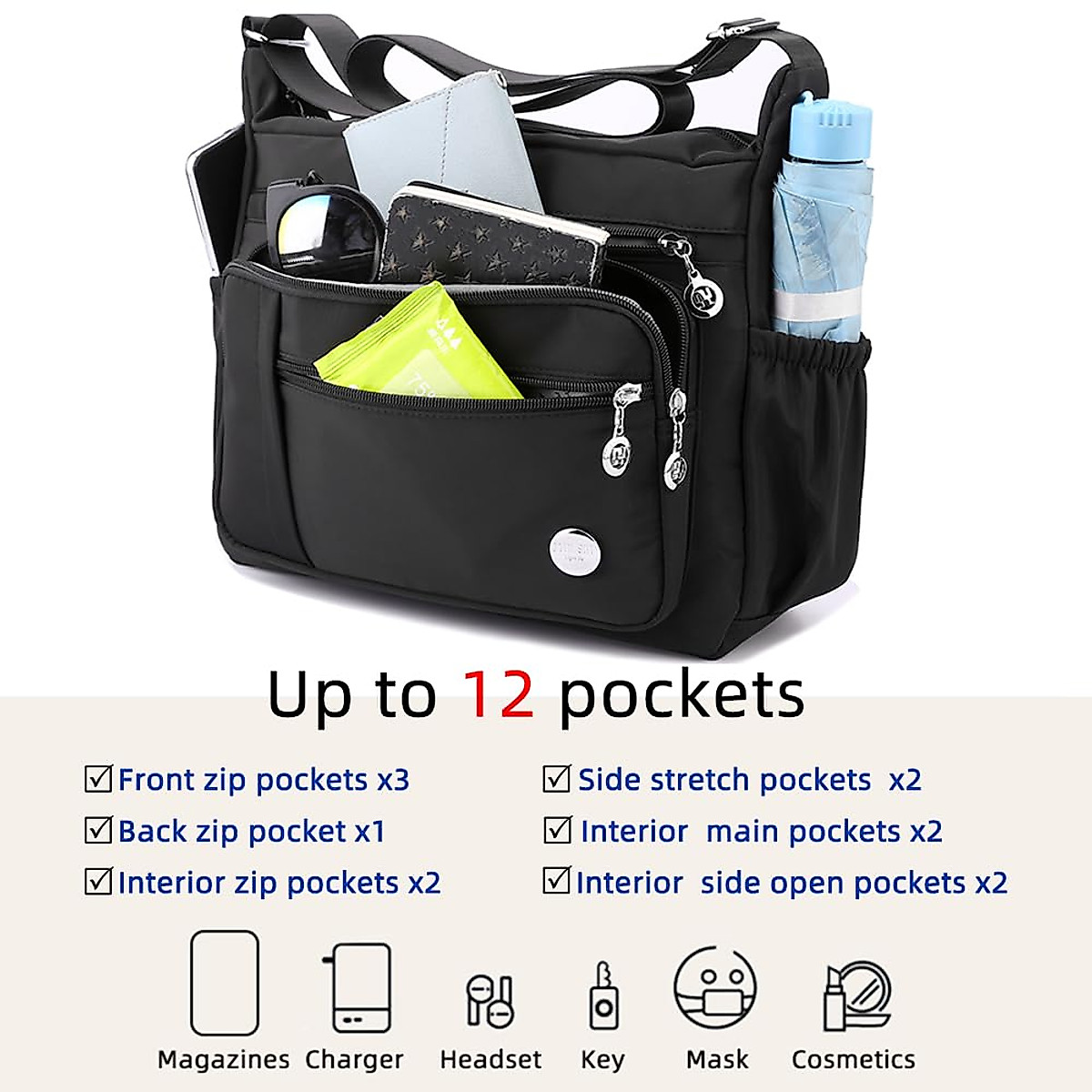 A bundling of cross-body shoulder bags and RFID card wallet for ladies(black-large)