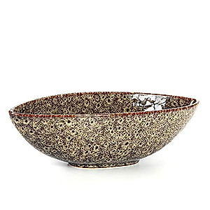 Hosley Set of 2 Decorative Oval Ceramic Bowl Peacock Feather Pattern 14.5 Inch Long. Bowl for Orbs and Potpourri.