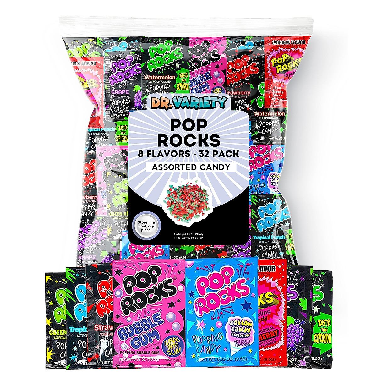 Pop Rocks Candy Variety Mix - 32 Pack of 8 Flavors - Retro Crackling Rock Candy - Bulk Pack Includes Tropical Punch, Bubble Gum, Cherry, and Much More
