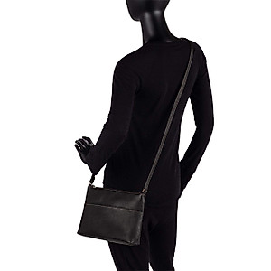 Le Donne Leather Women’s Mallory Crossbody Purse, Premium Colombian Vaquetta Leather, 11” x 7” x 2” (Black)