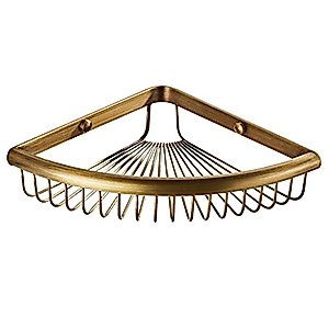 joyMerit Vintage Design Corner Shower Caddy, Brass Wall Mounted Bathroom Shelf, Storage Organizer for Toilet, Dorm and Kitchen - Bronze