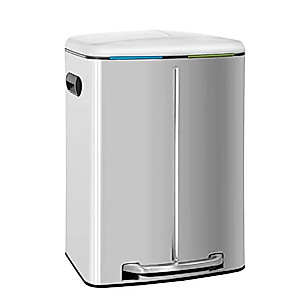 NChanmar Trash Can, Dual Trash Can for Recycling 40L/10 Gallon Stainless Steel Garbarge Can Foot Pedal Metal Trash Can with Lid Rubbish Bin for Home Office