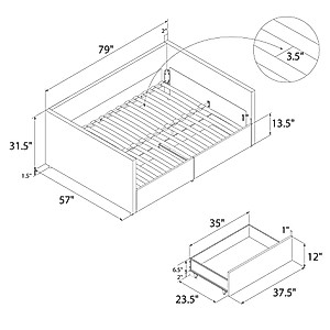 DHP Daybed with Storage Drawers, Full, Gray Velvet Bed, Grey