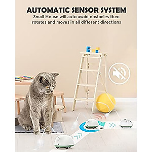 Bumfey 4-in-1 Automatic Cat Mice Toys for Indoor Cats, Interactive Electric Moving Cat Toys with Feather, LED Lights, Bird Sound, Laser, Smart Kitten Toys for Pet Exercise Playing