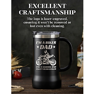 Onebttl Biker Dad Motorcycle Gifts for Men, Stainless Steel Beer Stein Tumbler, 24oz Beer Mug with Lid