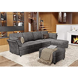 AMERLIFE Sectional Sofa, Modular Sectional Couch with Ottomans- 6 Seat Sofa Couch for Living Room, Convertible U Shaped Couch with Chaise, Oversize W107 xD54 xH37 Dark Grey
