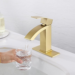 Jodulos Gold Bathroom Faucet, Waterfall Bathroom Sink Faucet with cUPC Supply Hose and Pop Up Drain, Single Handle Single Hole Modern Faucet for Bathroom Vanity