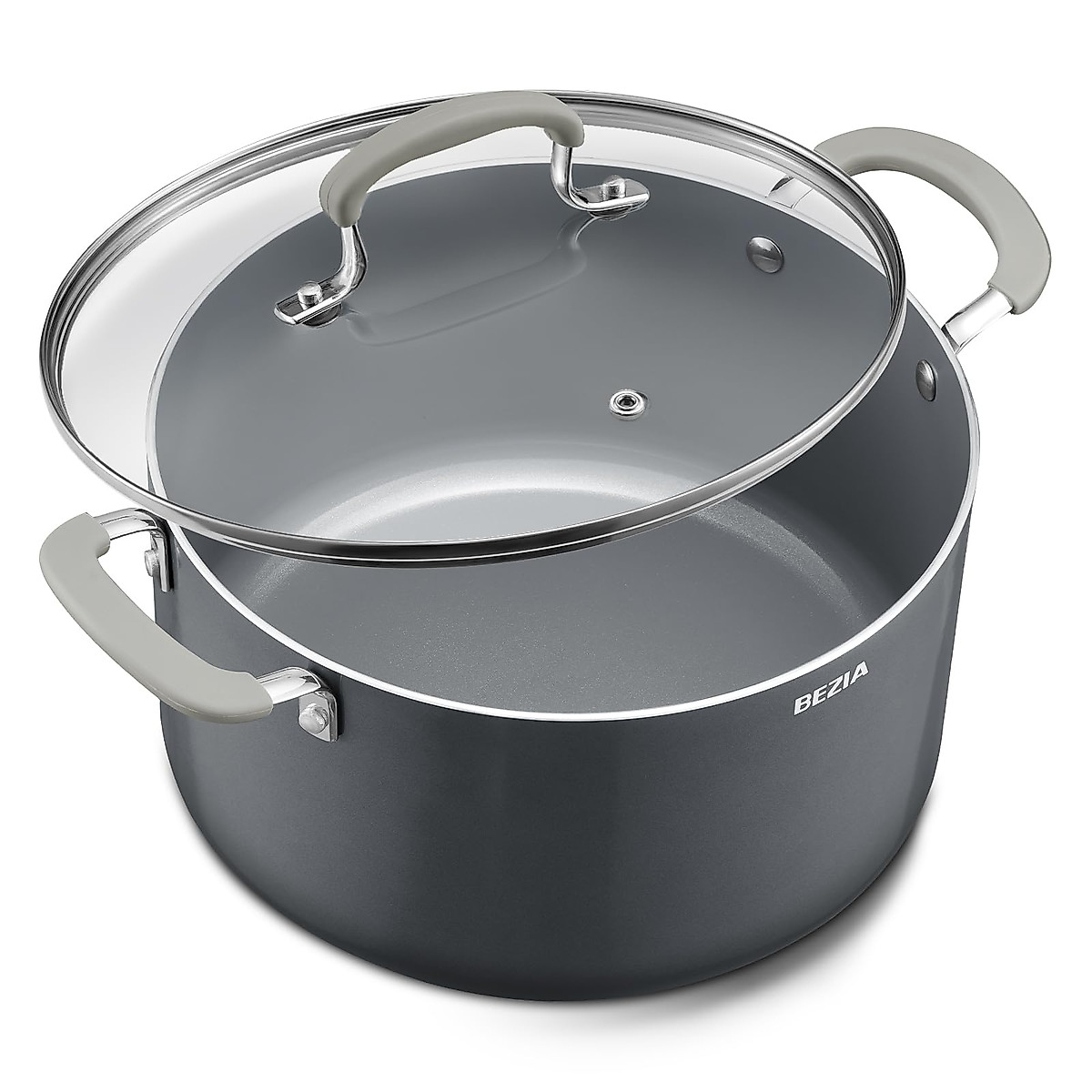 8 Quart Pot with Lid, BEZIA Ceramic Nonstick Stock Pot with Lid, Induction Ready, Large Cooking Pot with Silicone Handle, Compatible with All Cooktops, Dishwasher Safe