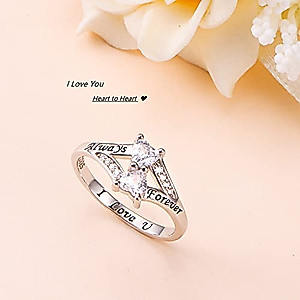 FLYOW Mothers Day Ring 925 Sterling Silver Heart Ring for Wife Mom Sister Daughter I Love You Always and Forever Ring for Women Engagement Ring Birthday Gifts Size 8