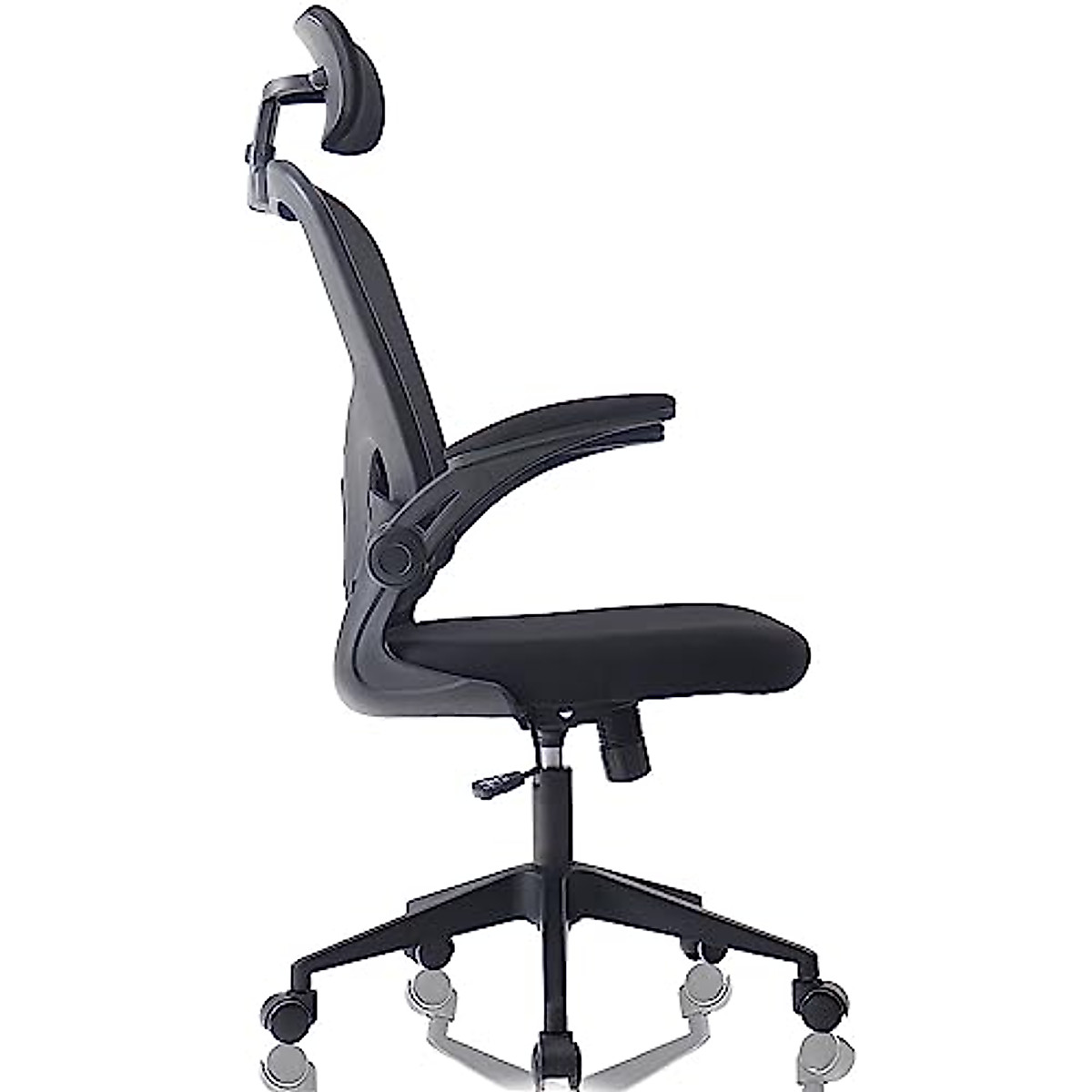SUKIDA Office Chair with Headrest - Ergonomic Office Chair with Neck Support, Black Mesh Computer Desks Chairs Wheels Back Support Back Pain Comfortable Flip Up Arms Comfy for Home Bedroom