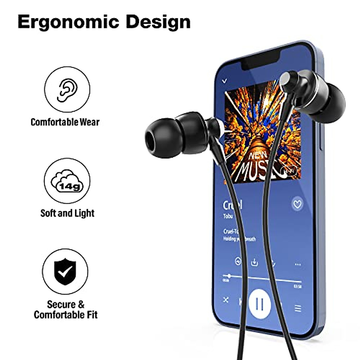 Dixvuk Wired Earbuds with Microphone, Noise Isolating in-Ear Headphones, Metal Earphone Fits 3.5mm Interface for iPad,Mp3/Mp4, Apple iPhone, Android Smartphones (Black)