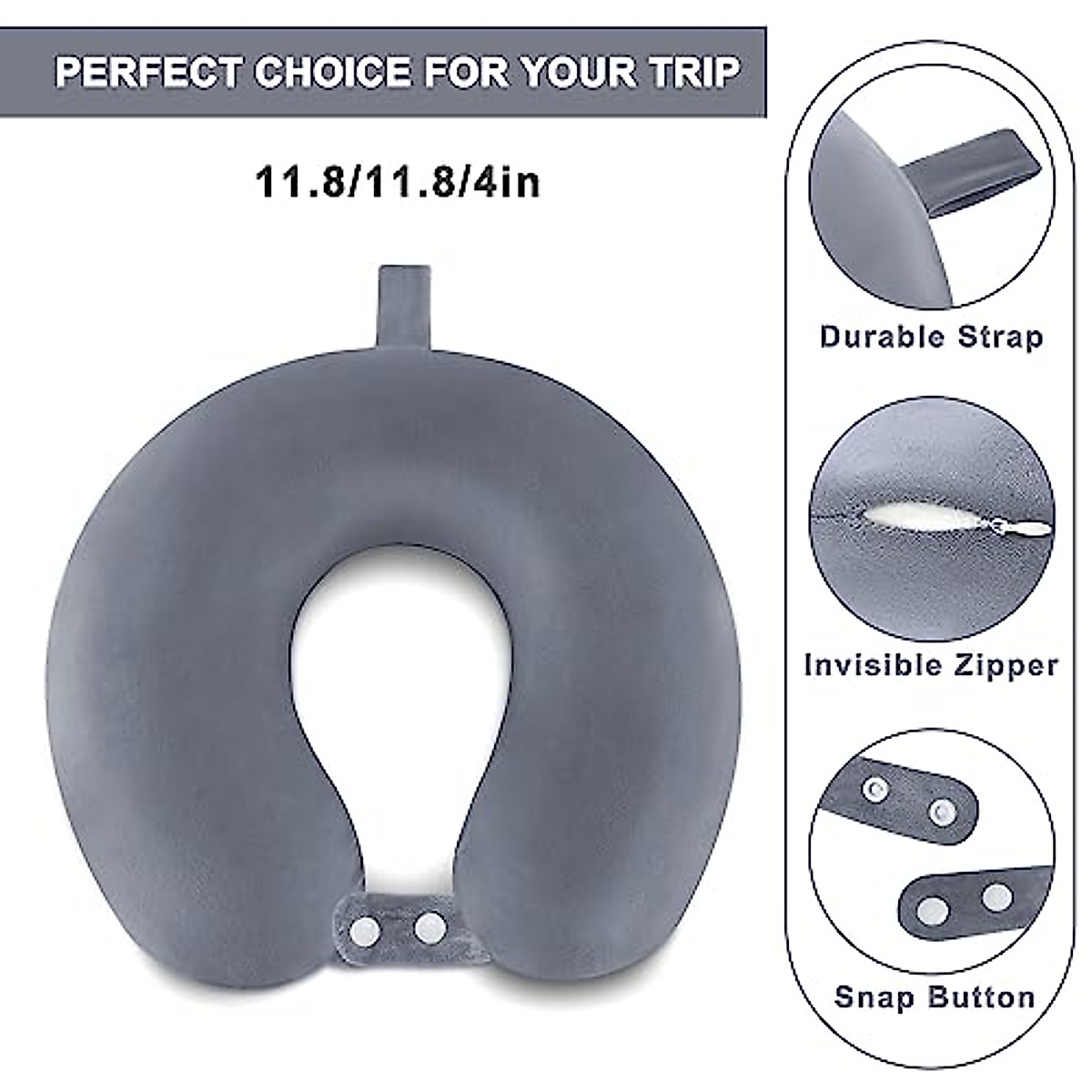 urnexttour Travel Pillow, Memory Foam Neck Pillow Airplane, Soft & Support Airplane Pillow for Travelling, Sleeping Rest, Car, Train, Office and Home Use (Grey)