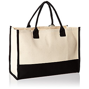 Mud Pie Classic Black and White Canvas Tote Bag, BLANK, 17" x 19" x 2"