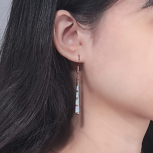 Opal Drop Earring-Rose Gold Plated Dangle Earrings Dangle Bar Earrings Women Jewelry Gemstone Dangle Earrings 2 1/8"