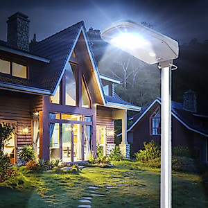 Wagan EL8591 3000 Lumen LED Solar Street Light with Remote Control Outdoor Solar Powered Flood Light Dusk to Dawn Waterproof Weatherproof Motion Sensor for Outdoor Garden Yard Path Parking Lot