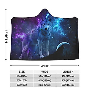 Galaxy Wolf Hooded Blanket Anti-Pilling Flannel Wearable Blanket Hoodie-Plush Warm Blanket Throw Blankets Fit for Kids, Adults, Teens