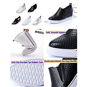 AngryMonkey Women's Hidden Wedge Sole Booties,Ankle Heels Vulcanized Hollow Breathe Comfy Slip on Sneakers Platform Shoes (4,Silver Hollow,4,Women)