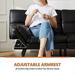 Sweetcrispy Comfortable Futon Sofa Bed, Convertible Adjustable Sofa Bed Couch, Memory Foam Loveseat for Efficient Home and Office Use, Black