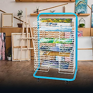 Yeeoy 25 Shelf Art Drying Rack for Art Studios & Classrooms, Mobile Metal Paint Drying Rack with Wheels, Art Storage Rack Art Canvas Organizer for Kids, White