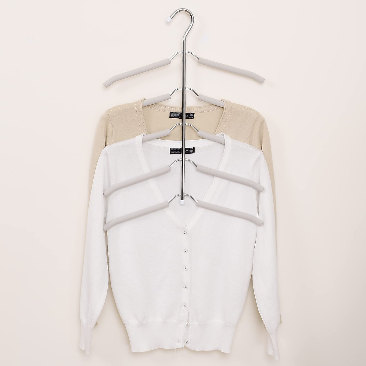 3 Pack 5 in 1 Space Saving Clothes Hangers Chrome and Foam Blouse Tree Hangers Multi Layers Clothes Rack Non Slip Stainless Steel Shirt Hangers Coats Hangers Closet Storage Organizer(White)