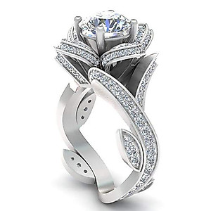 shiYsRL Exquisite Jewelry Ring Love Rings Women Romantic Gift Wedding Party Flower Leaf Shiny Zircon Knuckle Finger Ring Wedding Band Best Gifts for Love with Valentine's Day - White 7