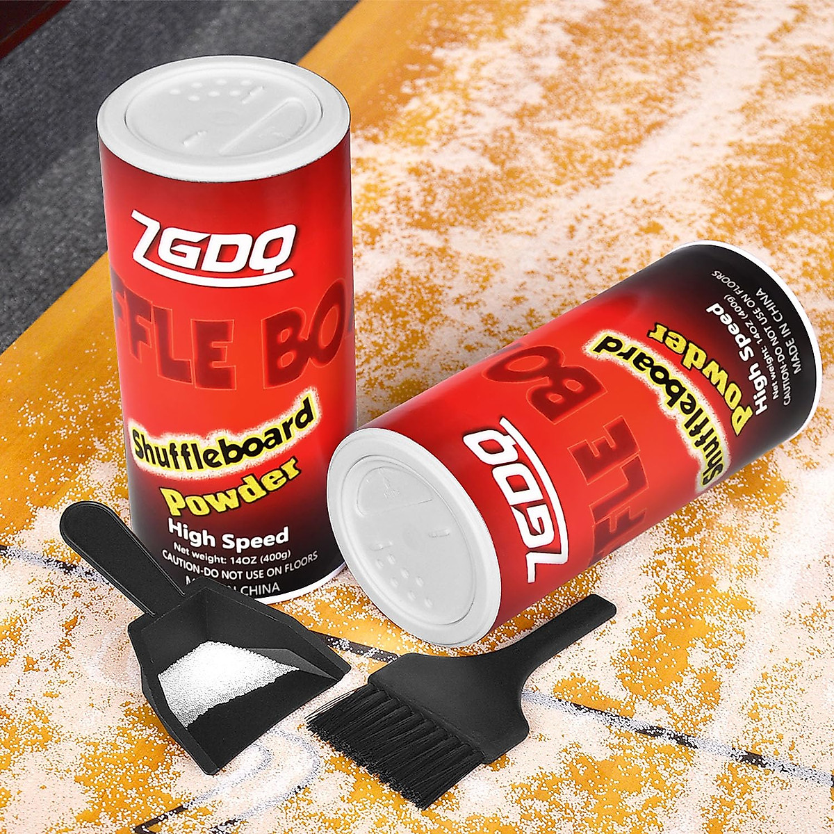 ZGDQ Shuffleboard Sand Shuffleboard Powder Wax with Mini Broom Sets-2 Cans 14OZ