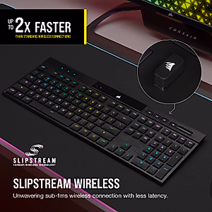 Corsair K100 AIR Wireless RGB Mechanical Gaming Keyboard - Ultra-Thin, Sub-1ms Slipstream , Low-Latency Bluetooth, Cherry MX Ultra Low Profile Keyswitches - NA Layout, QWERTY - Black