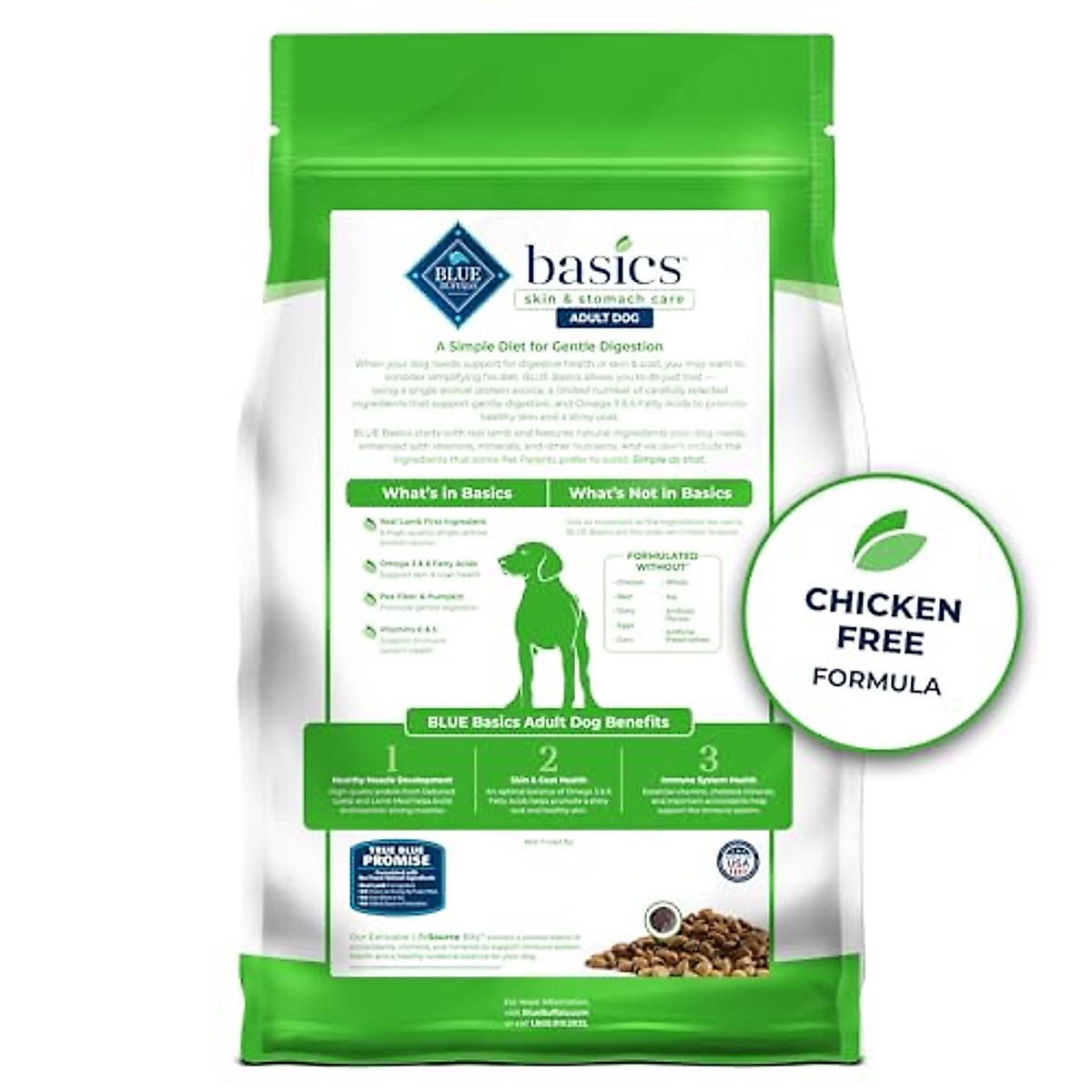 Blue Buffalo Basics Grain-Free Dry Dog Food for Adult Dogs, Limited Ingredient Diet, Lamb Recipe, 22-lb. Bag