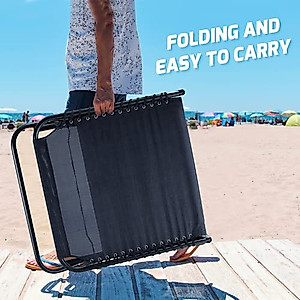 Ezcheer Oversize Folding Chaise Lounge Outdoor, 16 inch Extra High Patio Camping Sunbathing Recliner, Support 350lbs Lay Flat Pool Beach Lawn Chair with Storage Bag